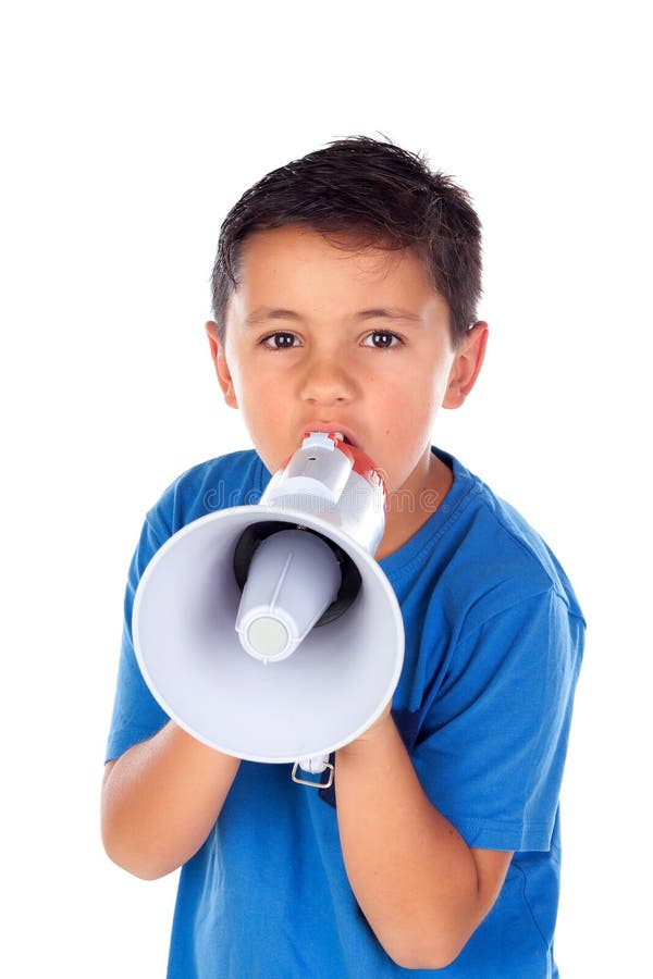 Child Shouting through Loudspeaker in Spring Park Stock Image - Image ...