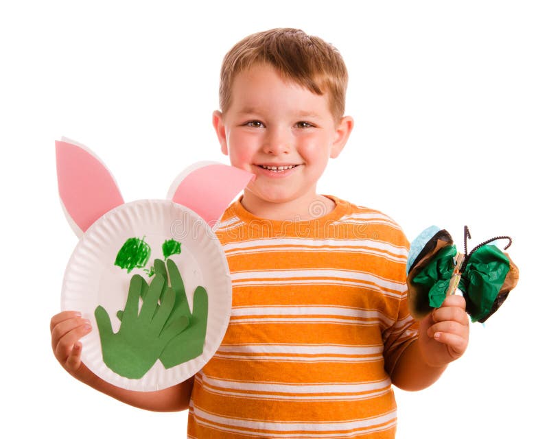 Child Showing Off His Art Projects Stock Image - Image of innocence ...