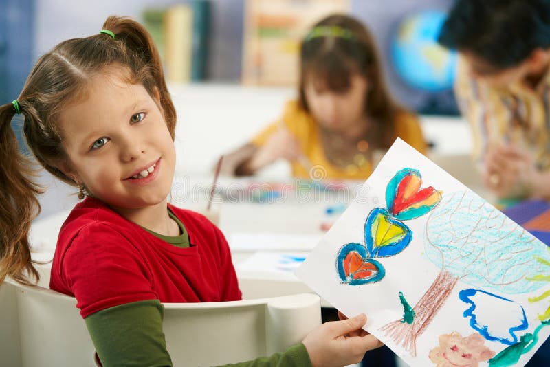 Child Showing Painting in Art Class Stock Photo - Image of clothing ...