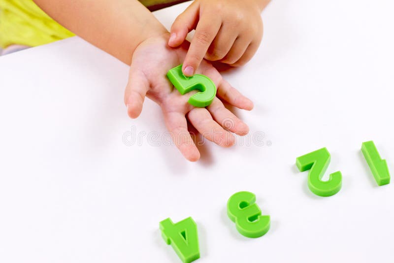 The Child Shows the Number 5. Early Development, Playing with Numbers ...