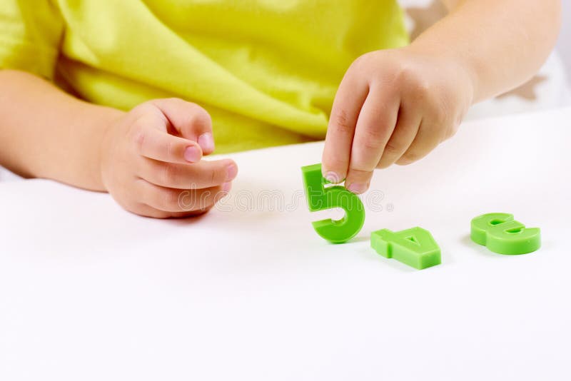 The Child Shows the Number 5. Early Development, Playing with Numbers ...
