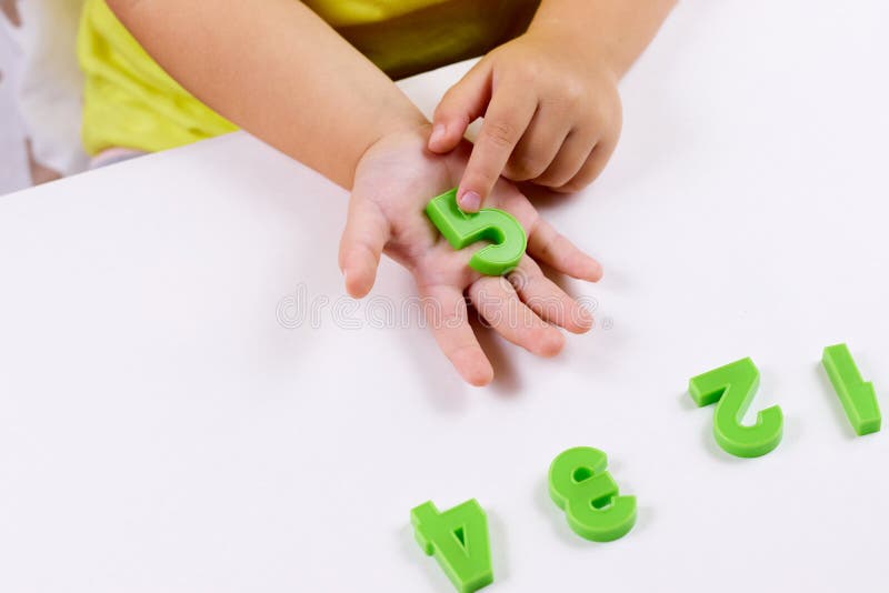 The Child Shows the Number 5. Early Development, Playing with Numbers ...