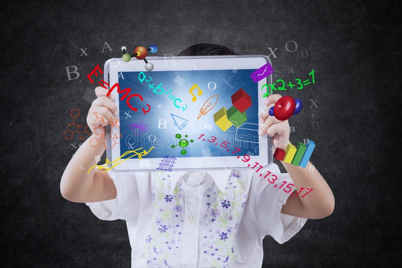 Child Shows Tablet with Formula in Class Stock Photo - Image of ...