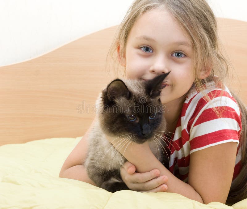 Child with a Siamese stock image. Image of domestic, kitten - 35220063
