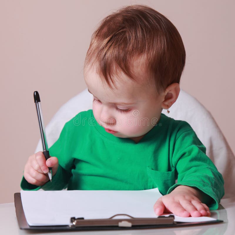 Child Signs a Contract (humorous Picture) Stock Image - Image of desk ...