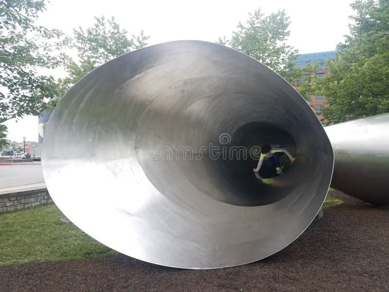 Child in Silver Metal Slide Play Structure Outdoor at Park Stock Image ...