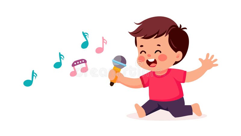 Child Singing with Musical Notes, Joyful Expression, Vector Design ...