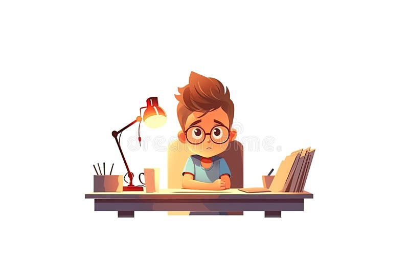 Child Sit at Desk Making School Work Stock Illustration - Illustration ...