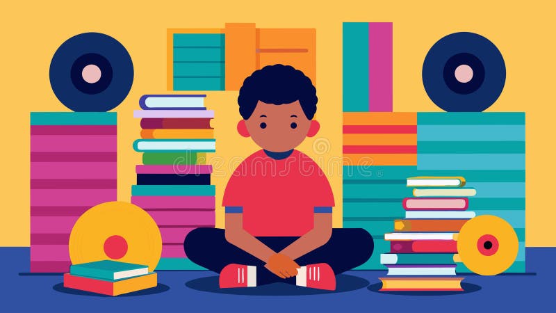 A Child Sits on the Floor Surrounded by Towering Stacks of Records ...