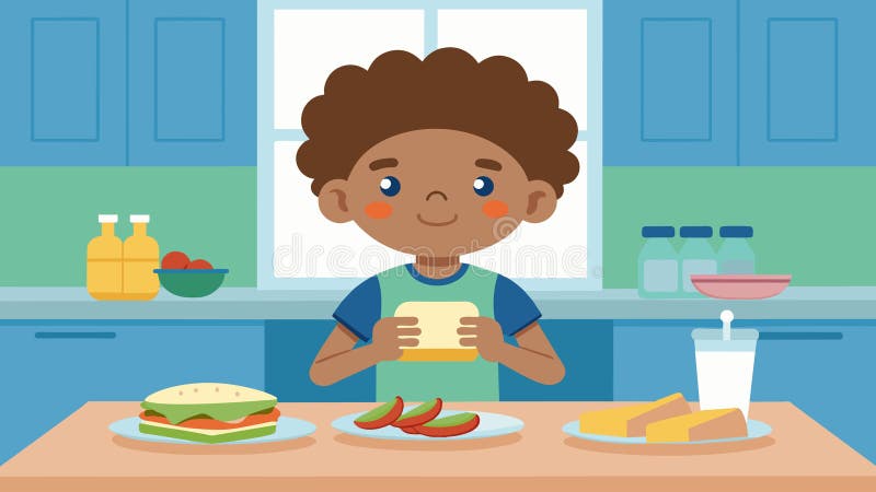 A Child Sits at the Kitchen Table Completely Focused on Each Bite of ...