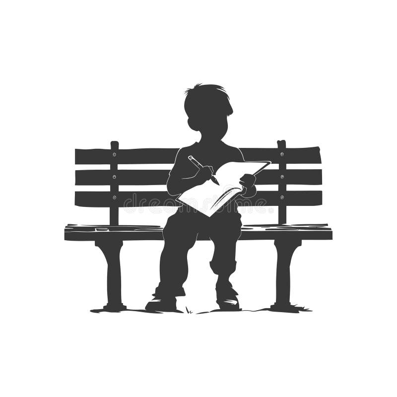 Child Sitting on a Bench Drawing in a Notebook Stock Vector ...
