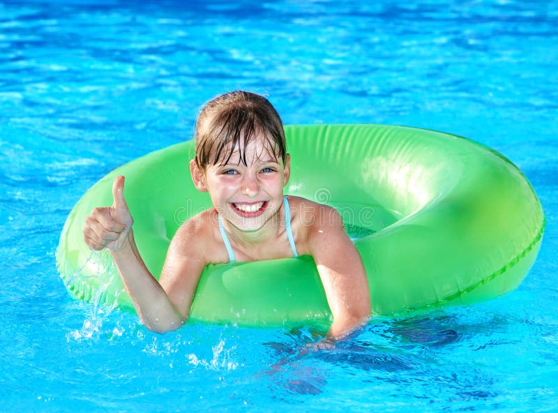 Little Girl Sitting on Inflatable Ring Stock Photo - Image of floating ...