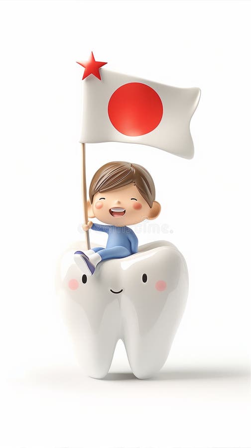 Child Sitting on Tooth with Japanese Flag Stock Photo - Image of ...