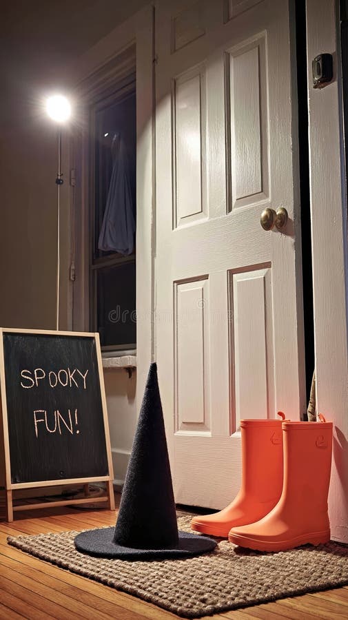 Child Sized Felt Witch Hat and Bright Orange Rain Boots Create a ...