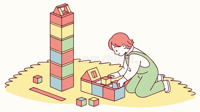Child Skillfully Stacking Blocks To Build a Tall Tower, Vector Design Generative AI Stock Vector ...