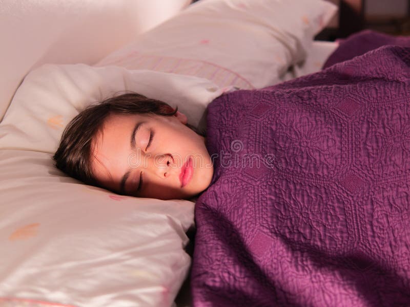 Child Sleeping in Bed with Soft Light Stock Image - Image of sleeping ...