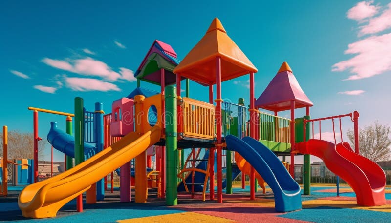 Child Slides Down Blue Plastic Slide Outdoors Generated by AI Stock ...