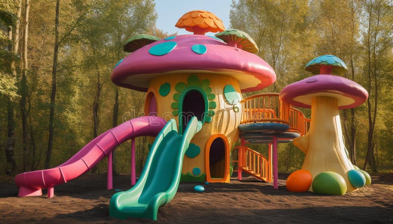 Child Slides Down Colorful Slide in Playground Generated by AI Stock ...