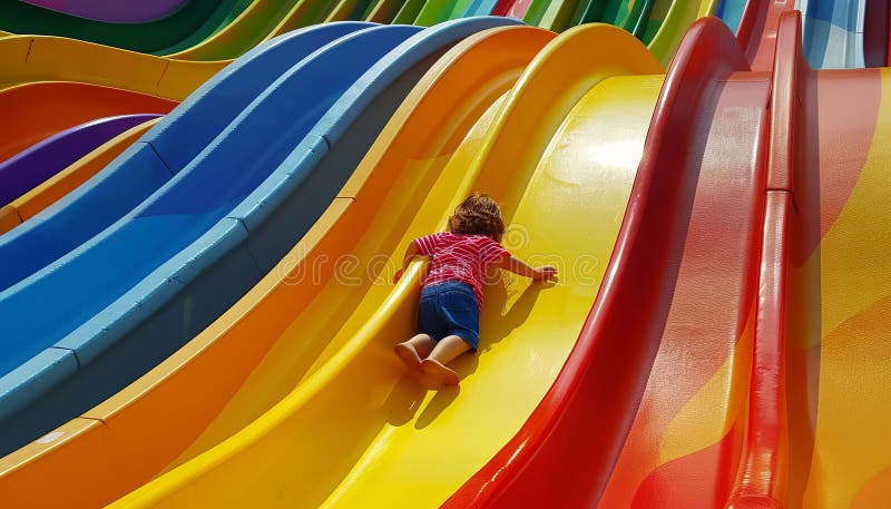 Child Sliding Down a Colorful Playground Slide Outdoors Generated Stock ...