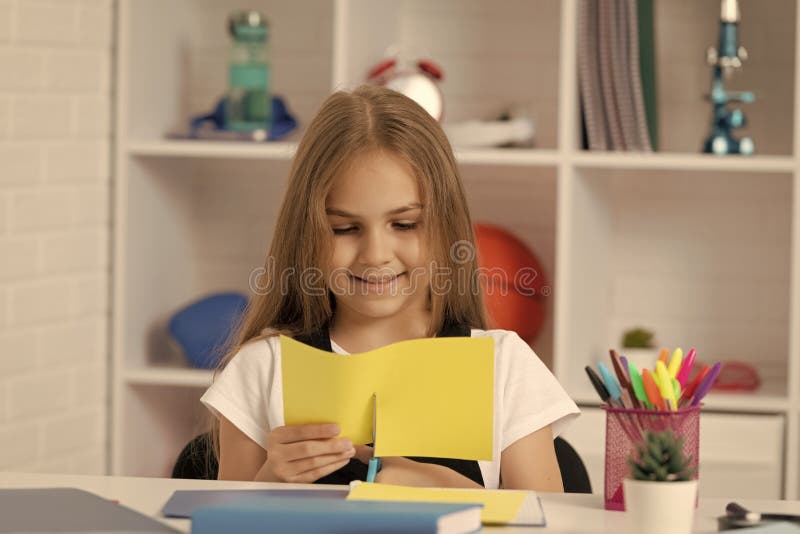 Child Smile and Cut Paper in School Classroom Stock Photo - Image of ...