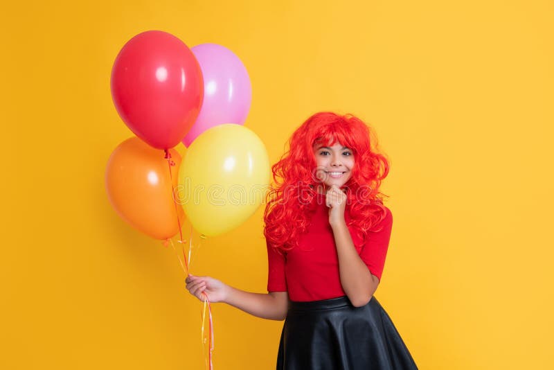 Child Smile with Helium Balloon on Yellow Background Stock Photo ...