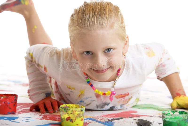 Child Smiles Happy during Painting Session Stock Photo - Image of ...