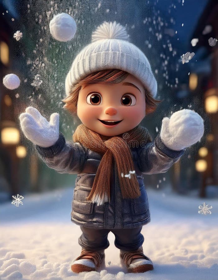 Child in Snow Playing Cartoon Stock Photo - Image of playing, snow ...