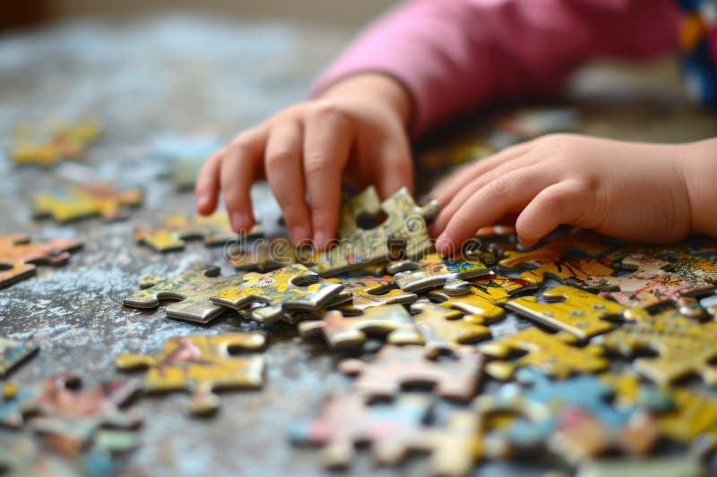 A Child Solving a Complex Jigsaw Puzzle Representing Problem-solving ...