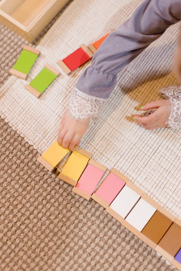 Child Sorting Colorful Wooden Blocks Stock Image - Image of sorting ...