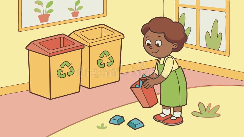 Child Sorting Waste into Recycling Bins Environmental Education, Vector ...