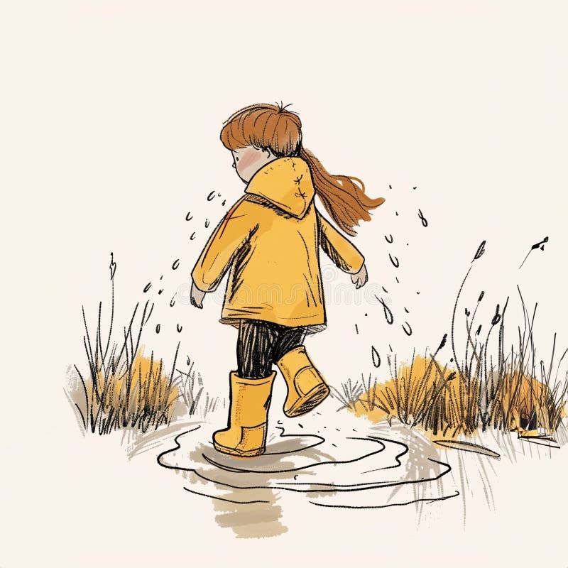 A Child Splashing in a Puddle in the Park - a Child in a Yellow ...