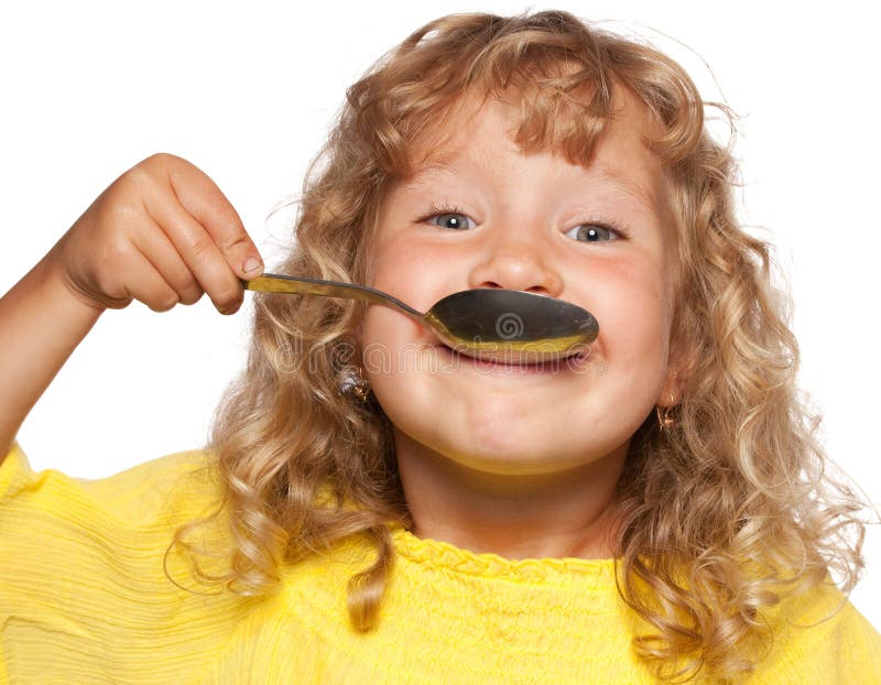 Child with spoon stock photo. Image of front, peckish - 20599082