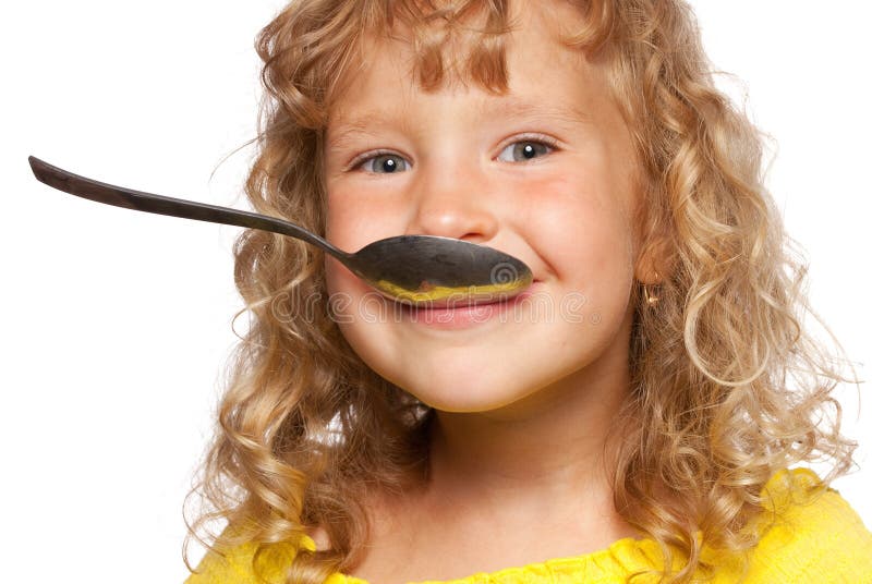 Kid with spoon stock photo. Image of spoon, smiling, curly - 49245930