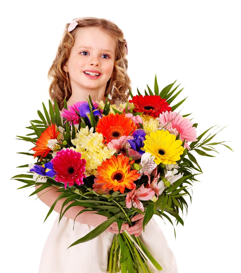 Child with spring flower. stock image. Image of gerbera - 24371991