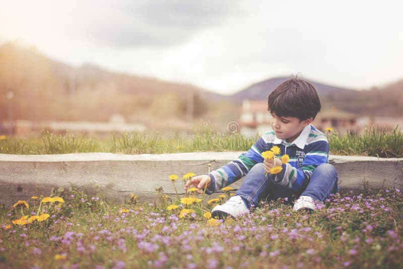 Child in spring stock photo. Image of feeling, field - 61407704