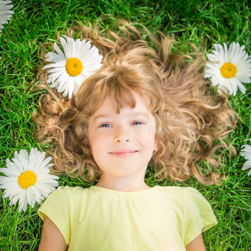Child in Spring Hairstyle and Butterfly. Stock Photo - Image of season ...