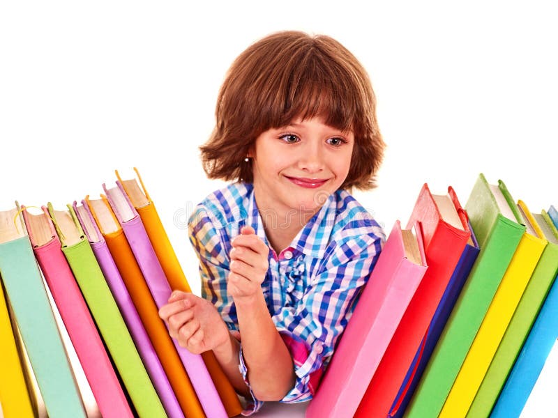 Child with stack of books stock image. Image of intelligence - 52067255