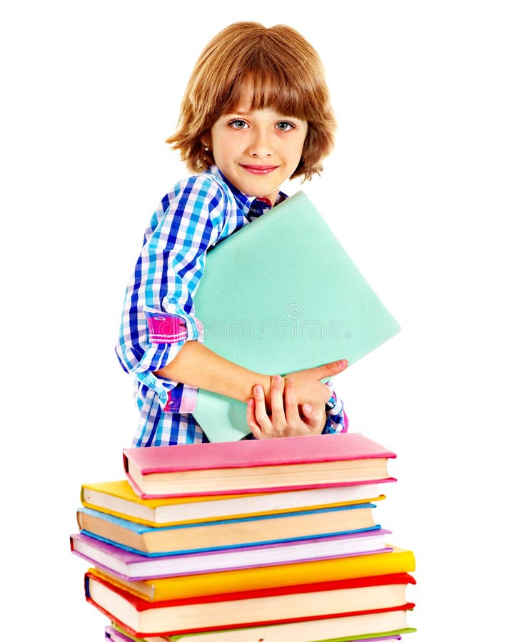 School Child Holding Stack of Books. Stock Image - Image of school ...