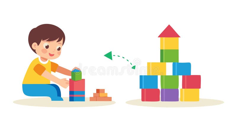 Child Stacking Blocks with Focus Vector, Vector Design Generative AI Stock Vector - Illustration ...