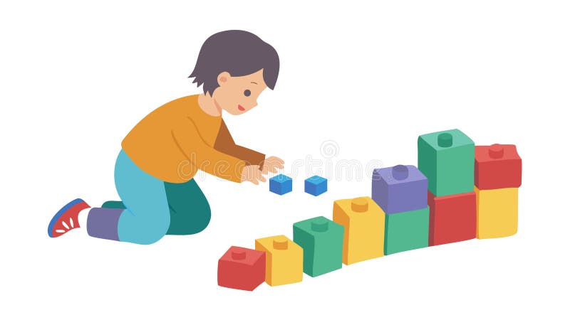 Child Stacking Blocks Learning through Play and Balance, Vector Design ...