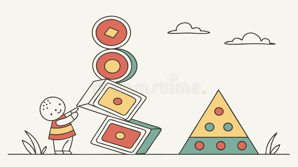 Child Stacking Blocks and Pyramid Learning Vector, Vector Design Generative AI Stock Vector ...