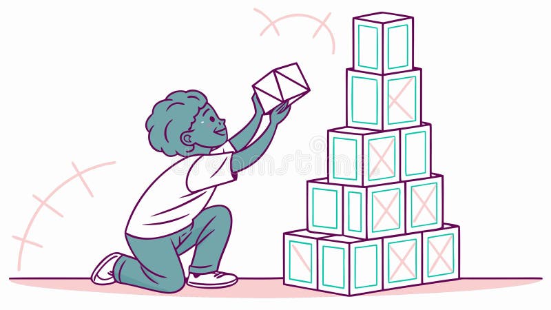 Child Stacking Building Blocks Vector, Vector Design Generative AI Stock Vector - Illustration ...