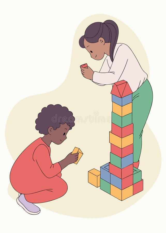 Child Stacking Colorful Blocks, Early Development and Play, Vector Design Generative AI Stock ...