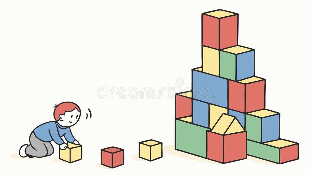 Child Stacking Colorful Blocks, Learning and Development, Vector Design ...