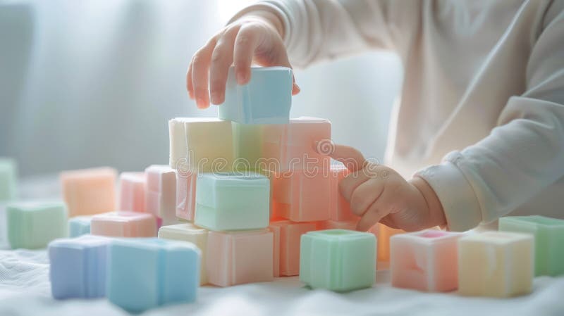Child Stacking Colorful Blocks. Stock Photo - Image of child, stack ...