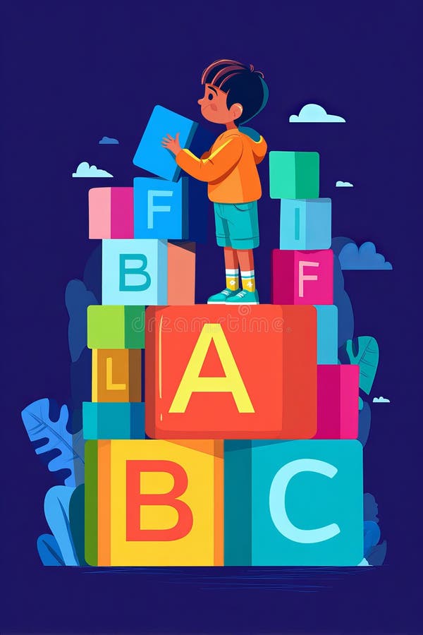 Child Stacking Colorful Building Blocks while Exploring Letters and ...