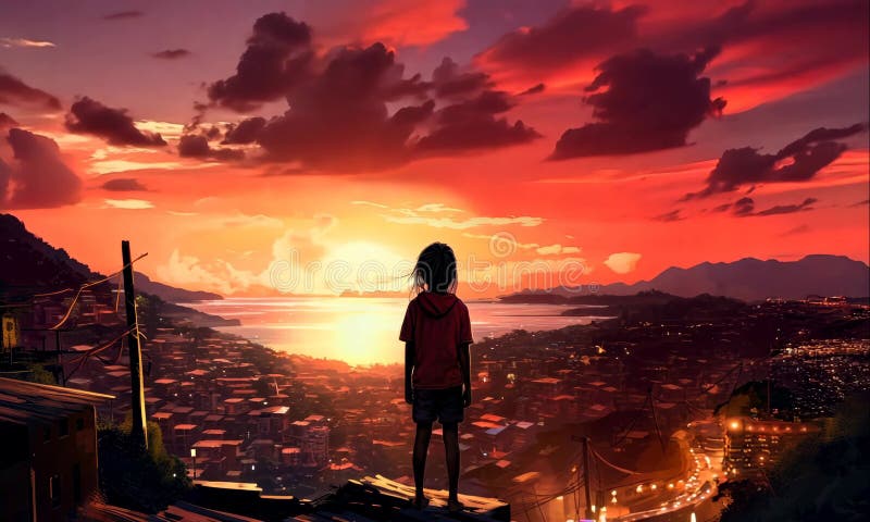 Child Standing Above Overlooking Favela Landscape Stock Video - Video ...