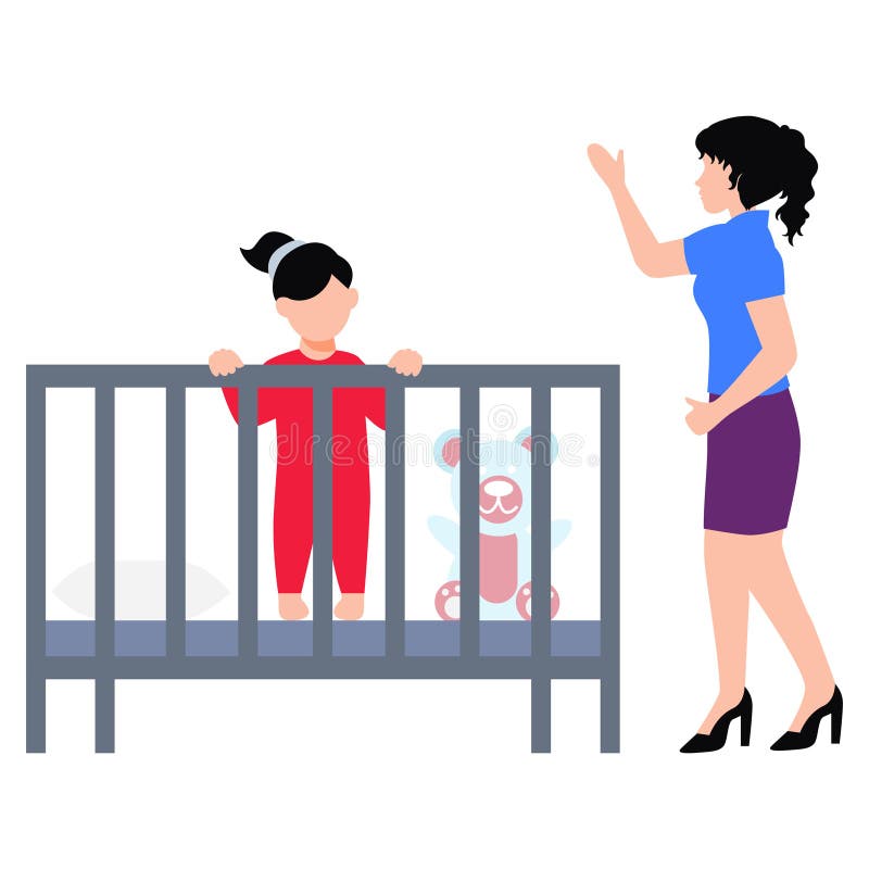 The Child is Standing in the Cot Stock Illustration - Illustration of ...