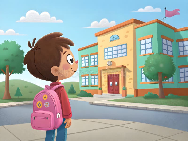 Child Standing Looking at School on the First Day of Studying Stock ...