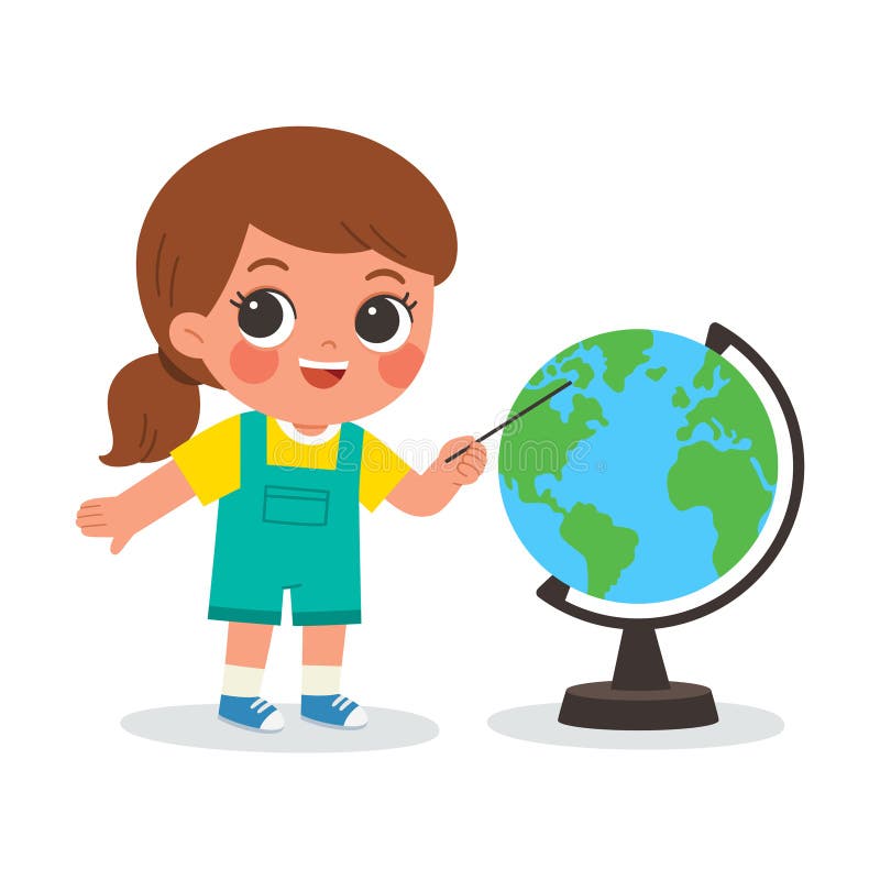A Child is Standing and Pointing at a Globe Model with a Pointer Stock ...
